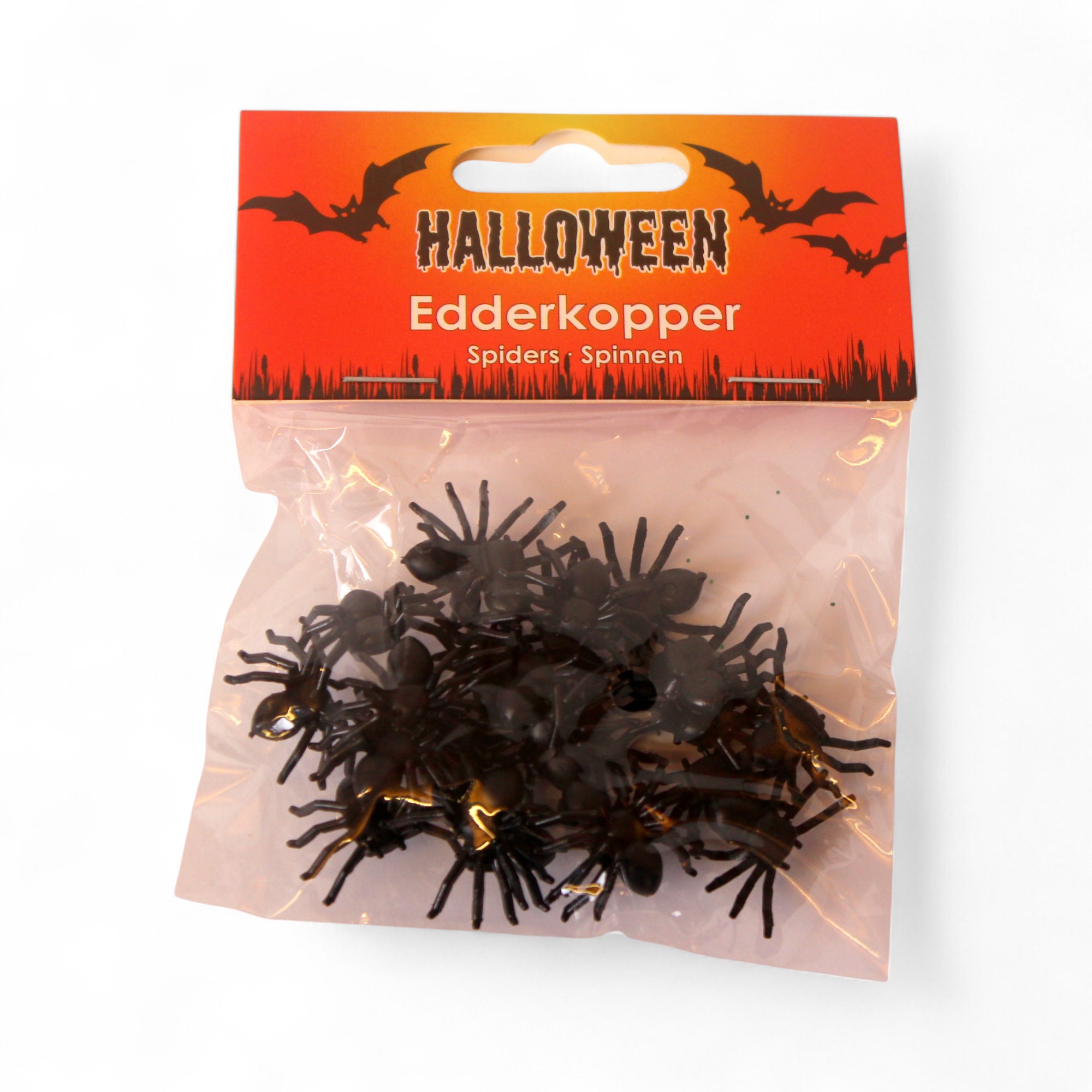 Edderkopper, sorte i plastik til Halloween (24 stk.) - Øster Skovgård